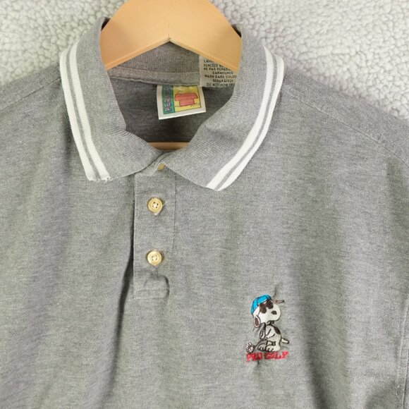Vintage | Shirts | Vintage Peanuts Polo Mens Small Gray White Ringer ...